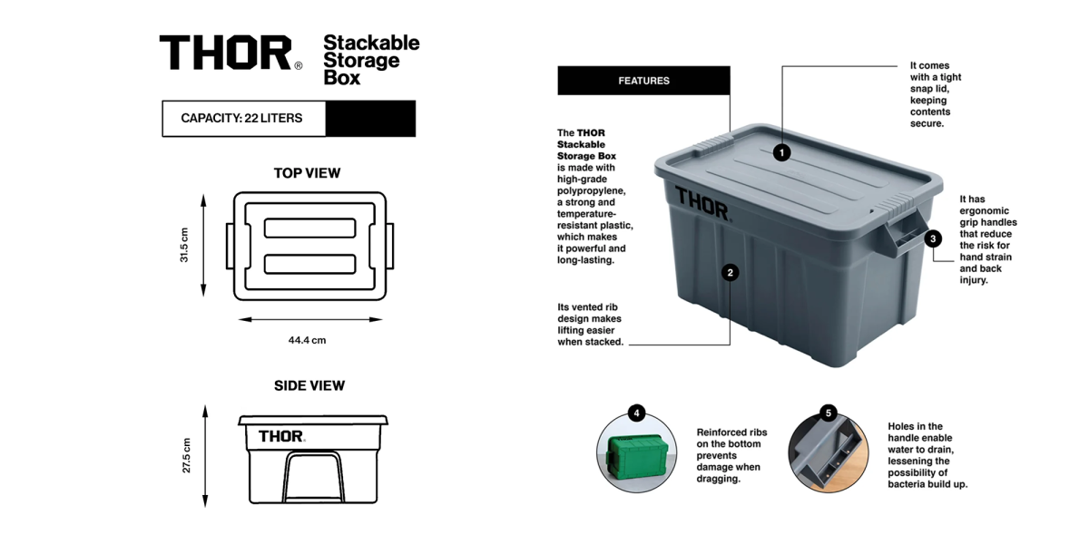 THOR-TOTE BOX WITH LID 22L black - Wakai Official Website